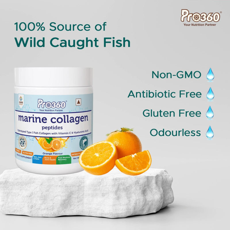 Pro360 Marine Collagen Peptides for Healthy Skin, Hair, Nails, Bone and Joint, Post workout ...